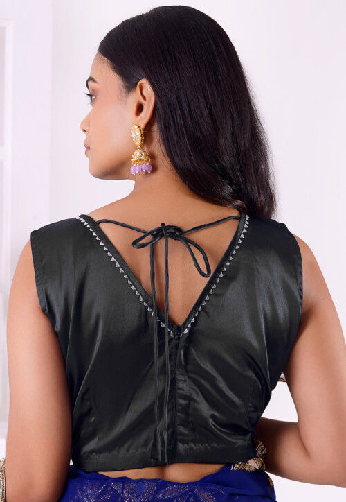 Buy Embroidered Satin Silk Blouse in Black Online : UVE320 - Utsav Fashion