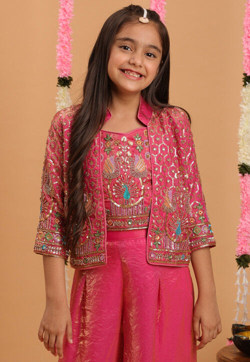 Buy Embroidered Tissue Crop Top Set in Pink Online : UKU1786 - Utsav ...
