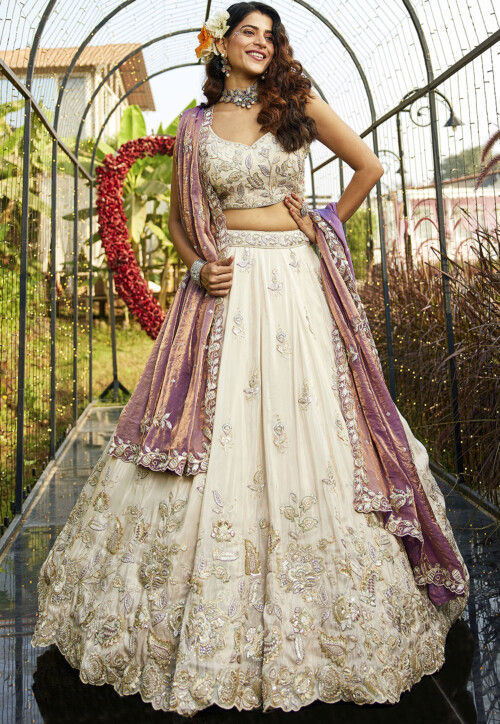 Buy Embroidered Tissue Lehenga in Light Beige Online : LUV169 - Utsav ...