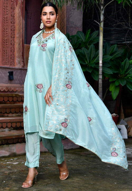Buy Embroidered Tissue Pakistani Suit in Pastel Blue Online : KJN4699 ...