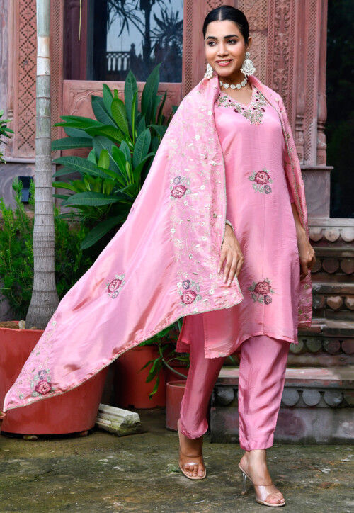 Buy Embroidered Tissue Pakistani Suit in Pink Online : KJN4698 - Utsav ...