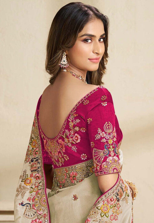 Buy Embroidered Tissue Saree in Off White Online : SET540 - Utsav Fashion