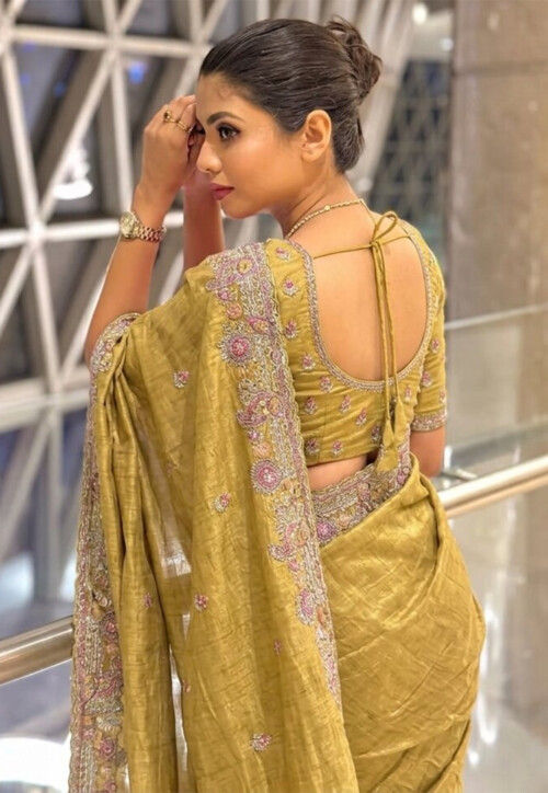 Buy Embroidered Tissue Scalloped Saree in Mustard Online : SPTA16881 ...