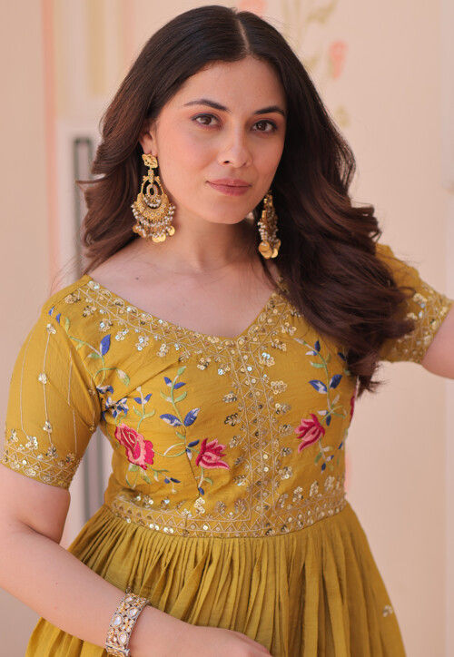 Buy Embroidered Tissue Silk Gown in Mustard Online : TPA4263 - Utsav ...