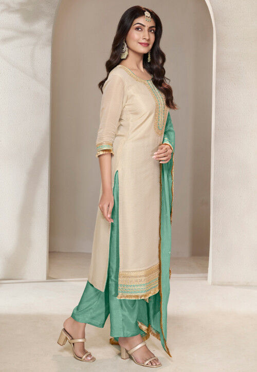 Buy Embroidered Tissue Silk Pakistani Suit in Beige Online : KKE235 ...