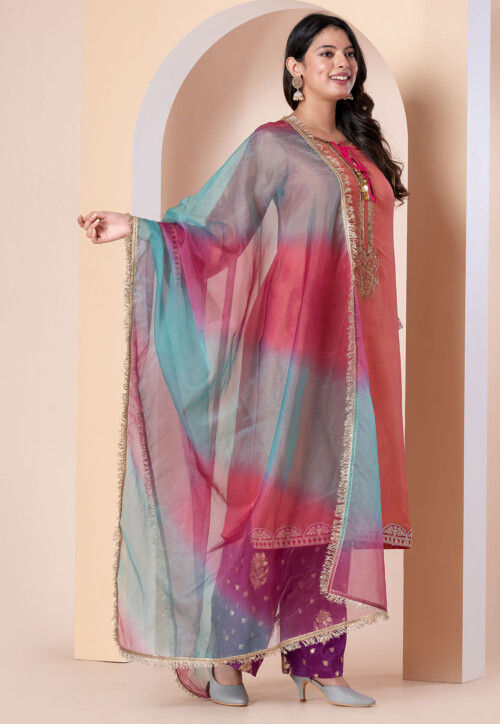 Buy Embroidered Tissue Silk Pakistani Suit in Orange Online : KVT118 ...