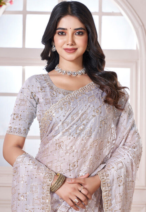 Buy Embroidered Tissue Silk Saree in Light Grey Online : SRHA142 ...