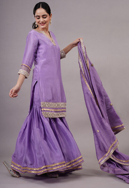 Buy Embroidered Uppada Silk Pakistani Suit in Lavender Online : KUR536 ...