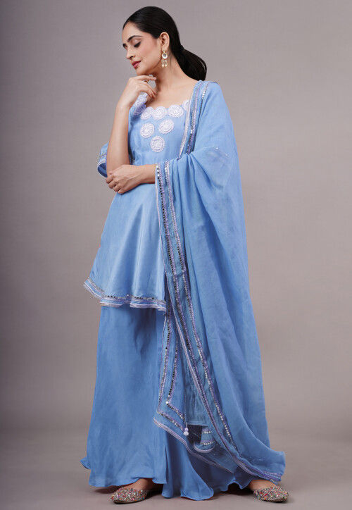 Buy Embroidered Uppada Silk Pakistani Suit in Light Blue Online ...