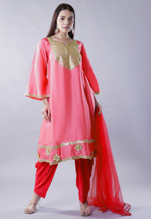 Buy Embroidered Uppada Silk Pakistani Suit in Light Pink Online ...