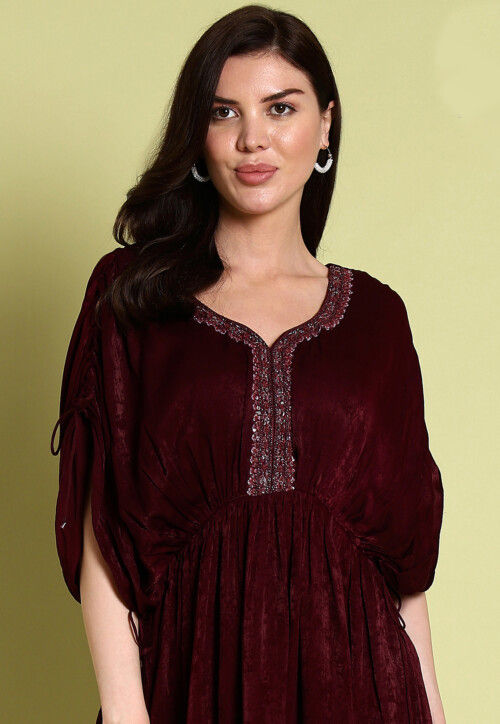 Buy Embroidered Velvet A Line Kurti Set in Maroon Online : TKL641 ...