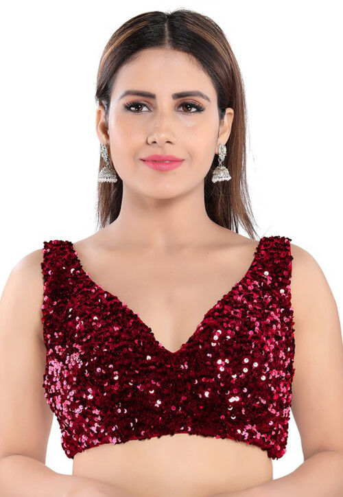 Buy Embroidered Velvet Blouse in Maroon Online : USU239 - Utsav Fashion