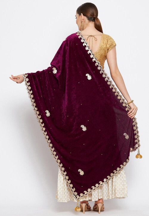 Buy Embroidered Velvet Dupatta in Violet Online : BGJ1038 - Utsav Fashion