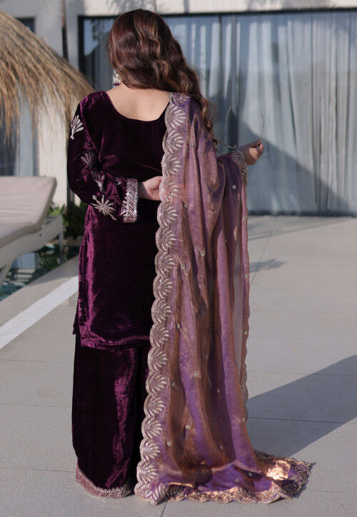 Buy Embroidered Velvet Pakistani Suit in Wine Online : KJC6437 - Utsav ...