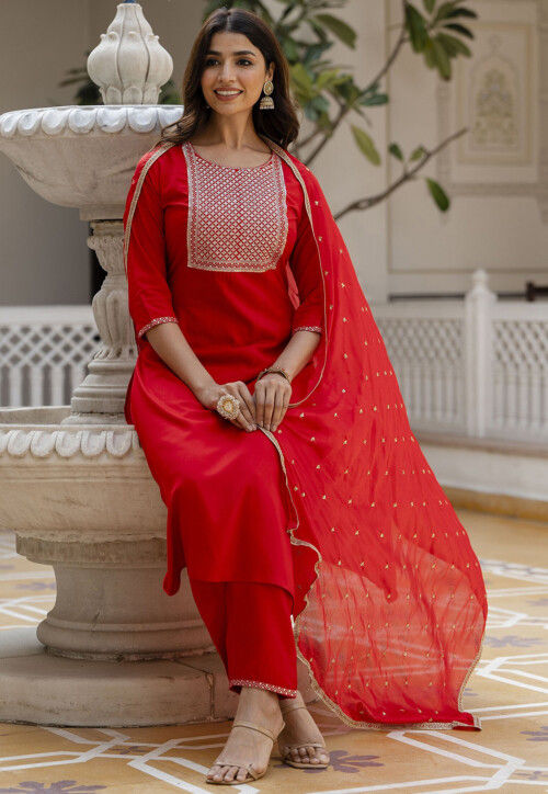 Buy Embroidered Viscose Rayon Pakistani Suit in Red Online : KTF909 ...