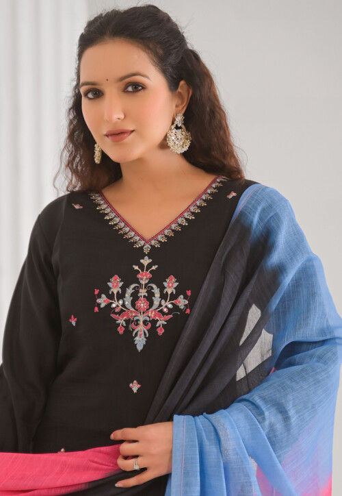 Buy Embroidered Viscose Silk Pakistani Suit in Black Online : KJC5355 ...