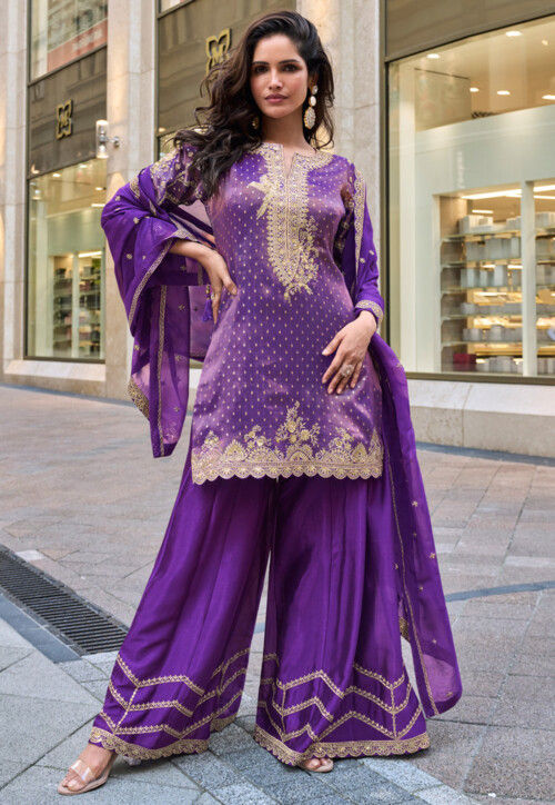 Buy Embroidered Viscose Silk Pakistani Suit in Purple Online : KCH15080 ...