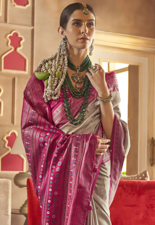 Buy Foil Printed Art Silk Saree in Fawn Online : SSEA4413 - Utsav Fashion