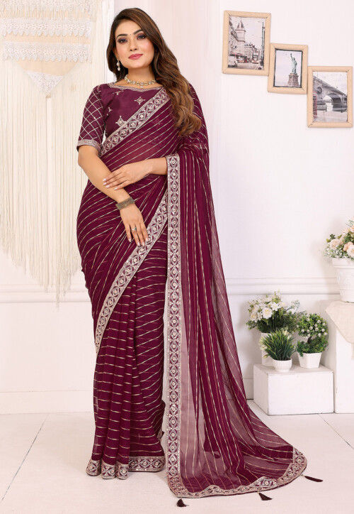 Buy Foil Printed Georgette Saree in Wine Online : SCH234 - Utsav Fashion