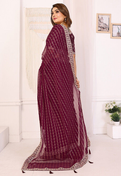 Buy Foil Printed Georgette Saree in Wine Online : SCH234 - Utsav Fashion