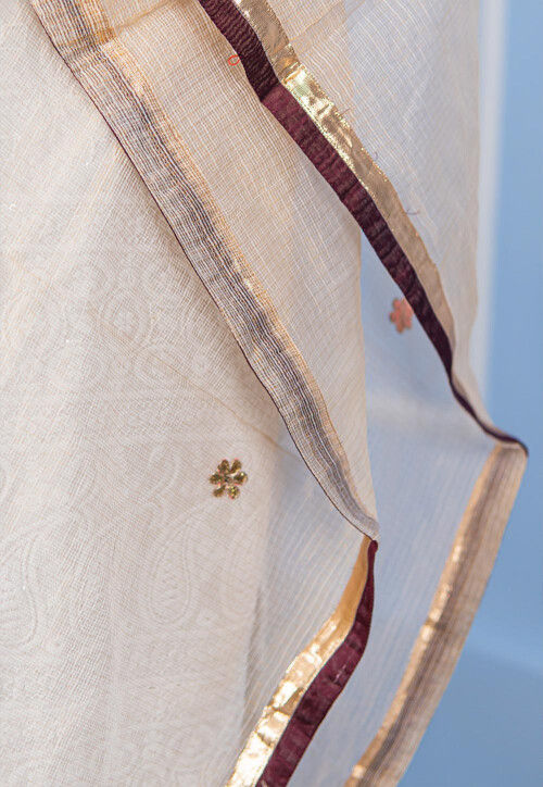Buy Gota Embellished Pure Kota Tissue Dupatta in Beige Online : BNJ1324 ...