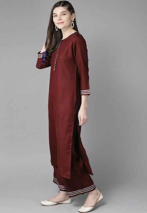Buy Gota Embellished Rayon Straight Kurta in Maroon Online : TVE1409 ...