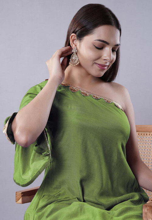 Buy Gota Lace Muslin Silk Pakistani Suit in Light Green Online : KUR337 ...