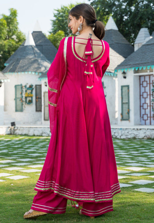 Buy Gota Work Rayon Anarkali Suit in Fuchsia Online : KMM329 - Utsav ...