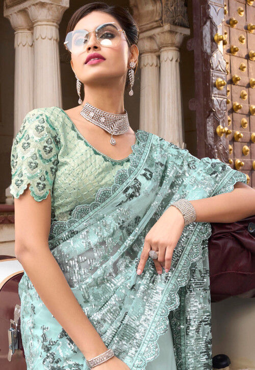 Buy Half N Half Net Saree in Sea Green Online : SYC10699 - Utsav Fashion