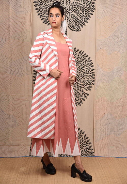Buy Hand Applique Pure Cotton Midi Dress in Peach Online : TRT3 - Utsav ...