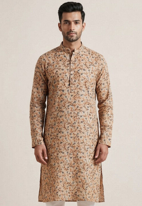 Buy Hand Block Printed Cotton Kurta in Beige Online : MTE2871 - Utsav ...