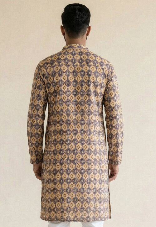 Buy Hand Block Printed Cotton Kurta in Beige Online : MTE2877 - Utsav ...