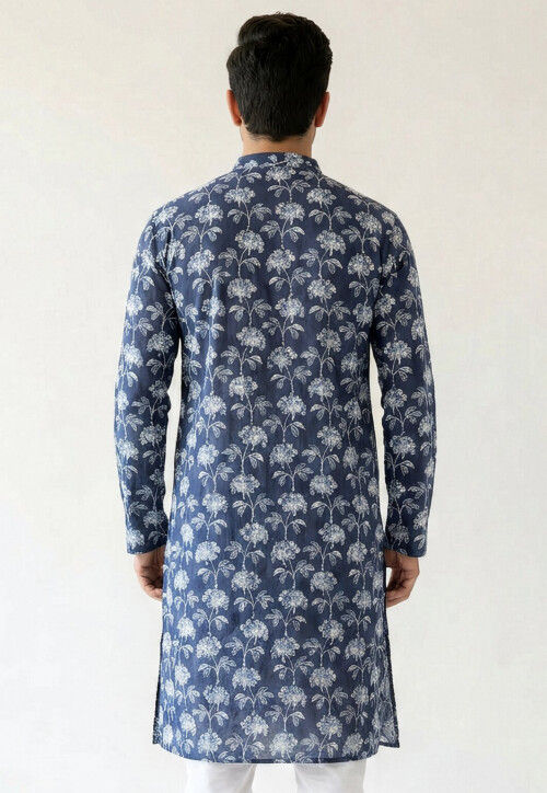 Buy Hand Block Printed Cotton Kurta in Navy Blue Online : MTE2883 ...