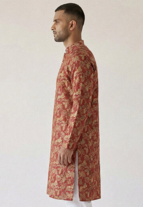 Buy Hand Block Printed Cotton Kurta in Rust Online : MTE2879 - Utsav ...