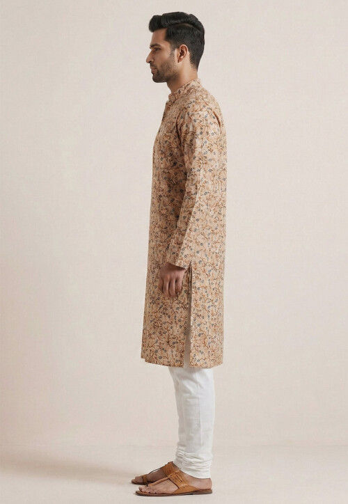 Buy Hand Block Printed Cotton Kurta Set in Beige Online : MTE2886 ...