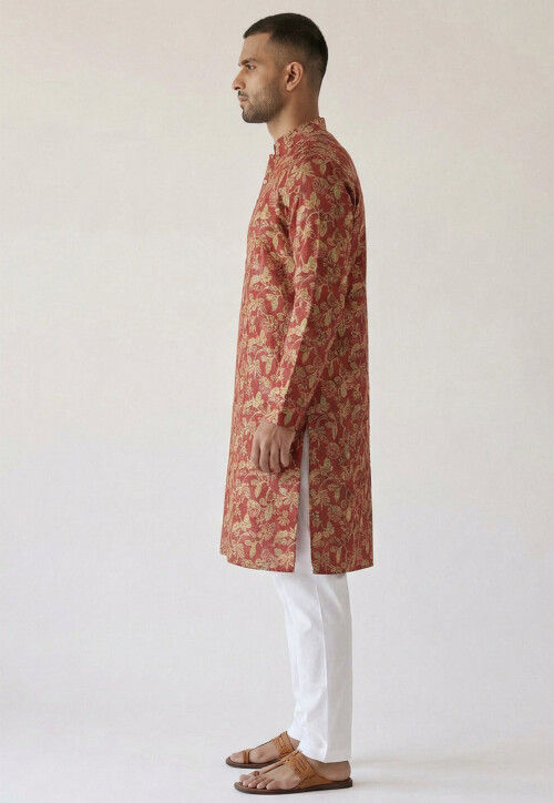 Buy Hand Block Printed Cotton Kurta Set in Rust Online : MTE2894 ...