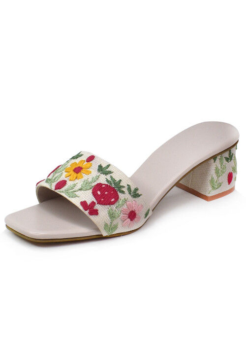 Buy Hand Embroidered Art Silk Heels in Off White Online : DBL147 ...