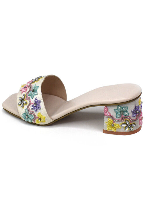 Buy Hand Embroidered Art Silk Heels in Off White Online : DBL148 ...