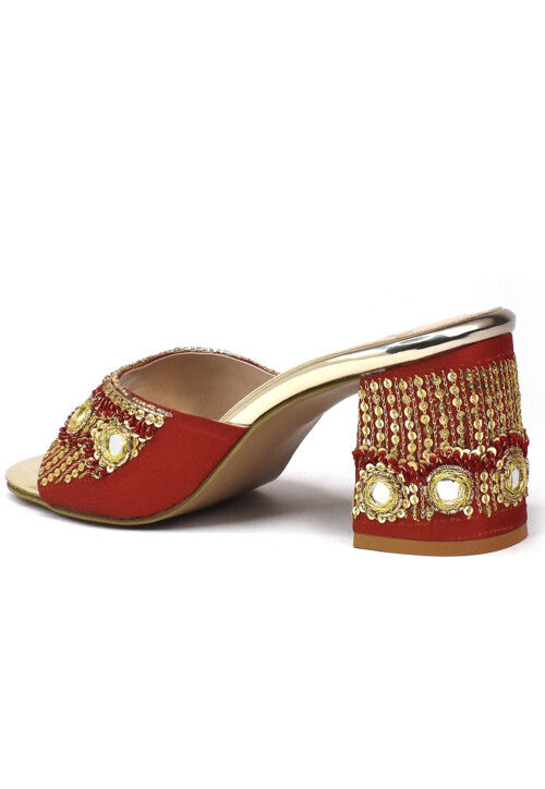 Buy Hand Embroidered Art Silk Heels in Red Online : DBL146 - Utsav Fashion