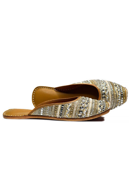 Buy Hand Embroidered Art Silk Mules in Yellow and White Online : DBL163 ...
