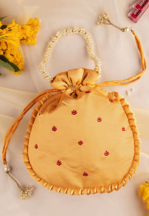 Buy Hand Embroidered Art Silk Potli Bag in Beige Online : DMQ190 ...