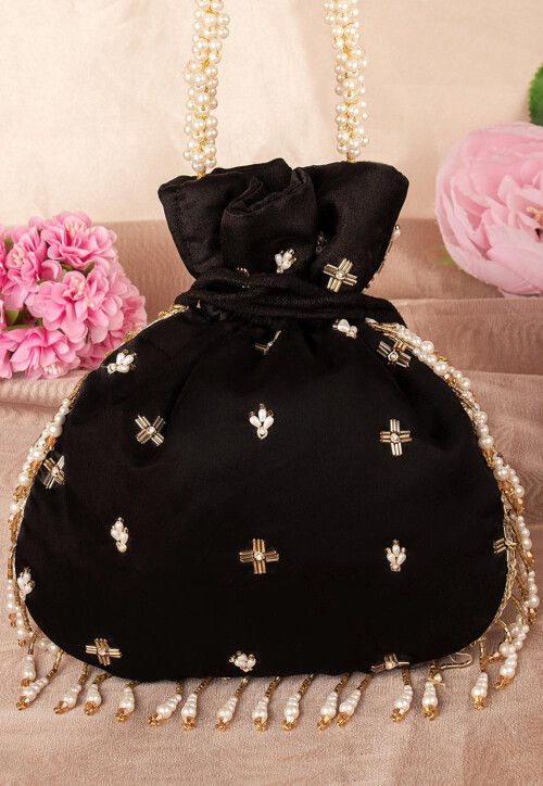 Buy Hand Embroidered Velvet Potli Bag in Black Online : DMQ176 - Utsav ...