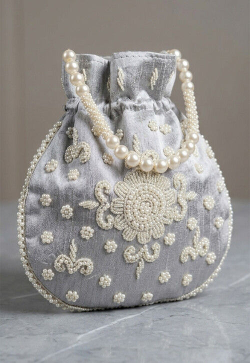Buy Hand Embroidered Art Silk Potli Bag in Grey Online : DRS63 - Utsav ...