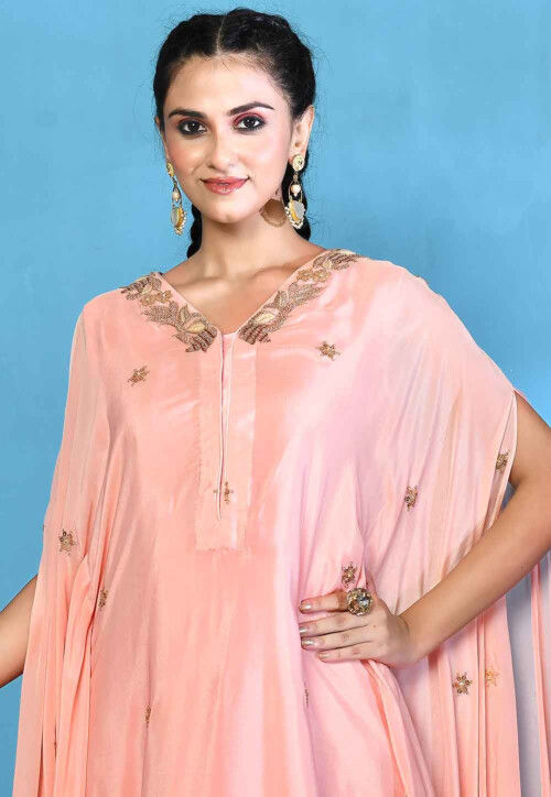 Buy Hand Embroidered Chinon Chiffon Kaftan Set in Peach Online : TFH11 ...