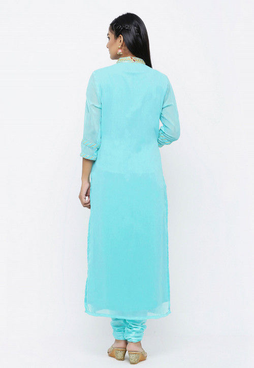 Buy Hand Embroidered Georgette Straight Suit in Turquoise Online ...