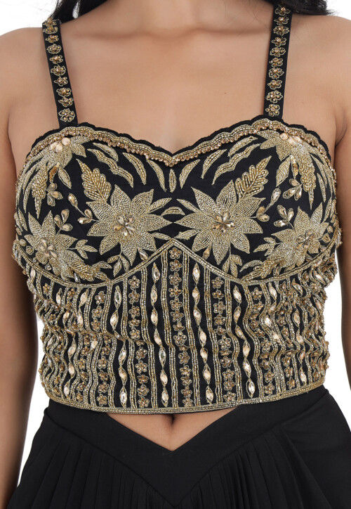 Buy Hand Embroidered Net Crop Top Set in Black Online : TSF422 - Utsav ...