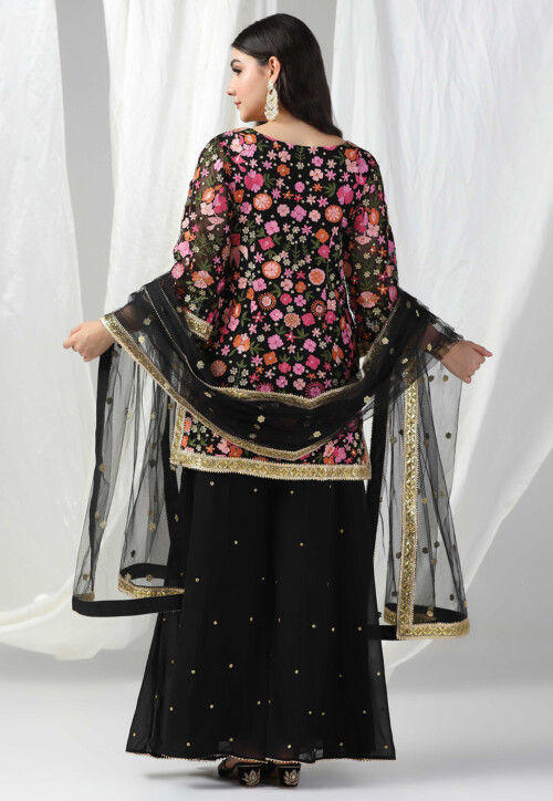 Buy Hand Embroidered Net Pakistani Suit in Black Online : KPK348 ...