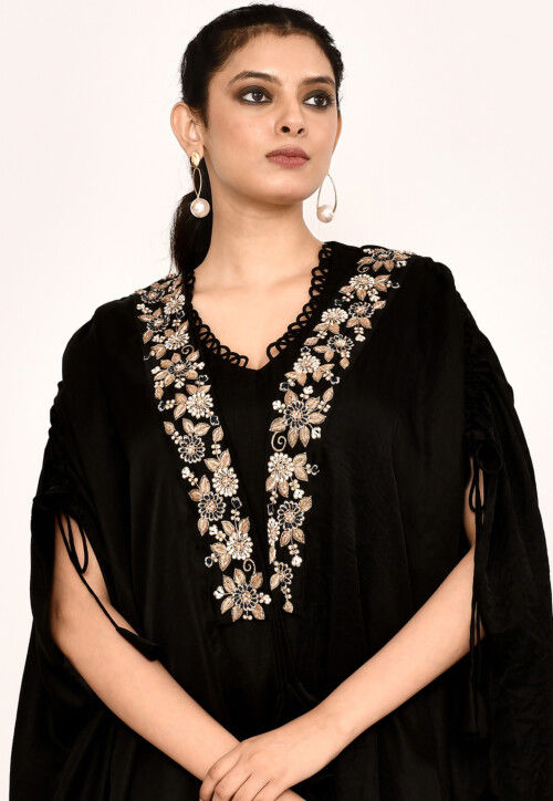 Buy Hand Embroidered Satin Silk Midi Dress in Black Online : TPK101 ...