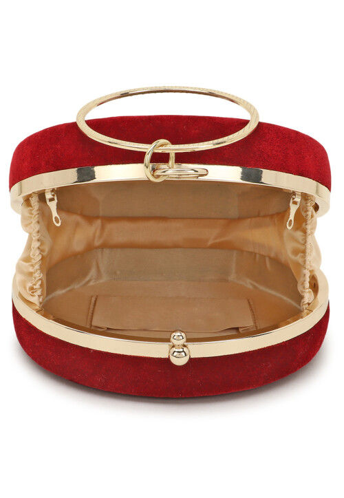 Buy Hand Embroidered Velvet Round Clutch Bag in Maroon Online : DSA721 ...