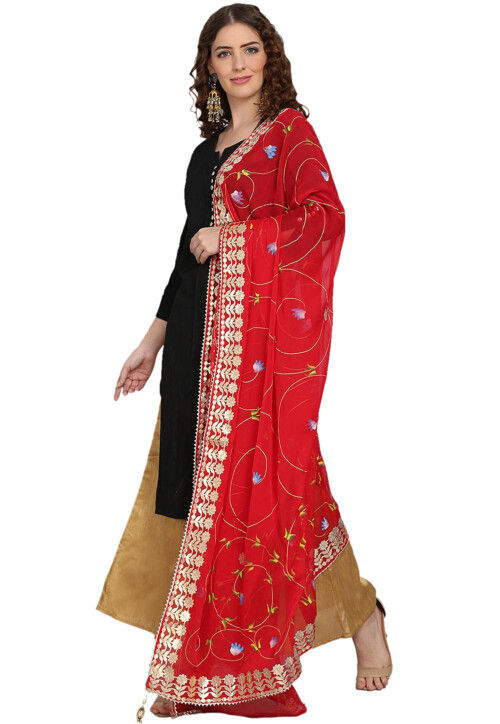 Buy Hand Painted Organza Dupatta in Red Online : BRJ829 - Utsav Fashion